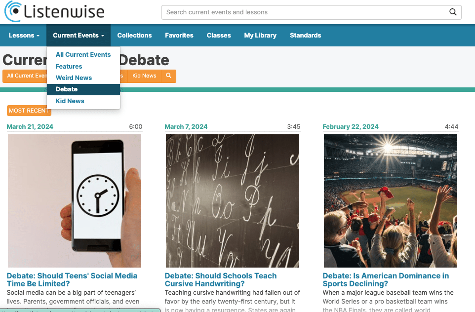 Listenwise Debates: Classroom and Online Strategies